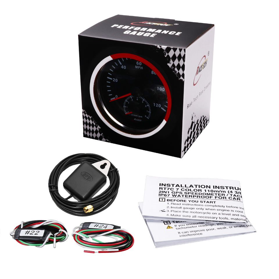 RACETECH 110mm (4-3/8") 2in1-7 Color GPS Speedometer Tacho 120 MPH ...