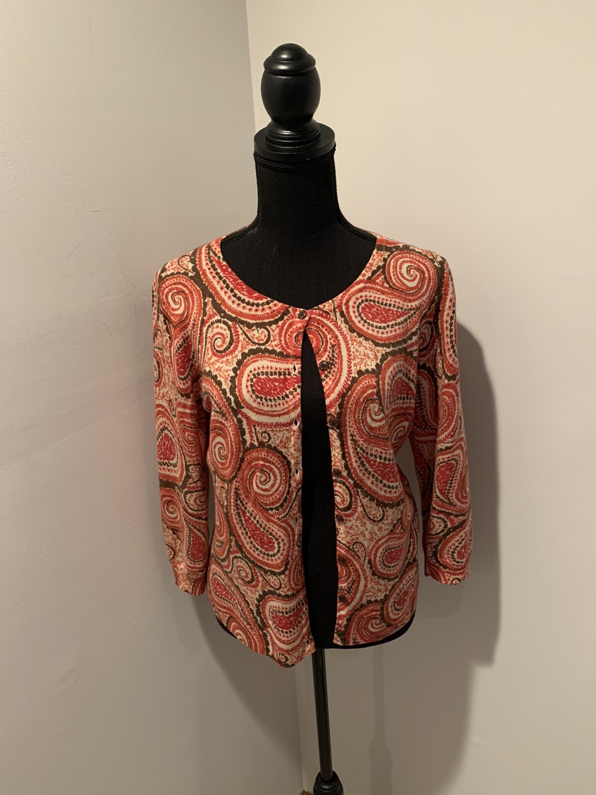 Talbots Merino Wool Paisley Print Button Front Cardig… - Gem