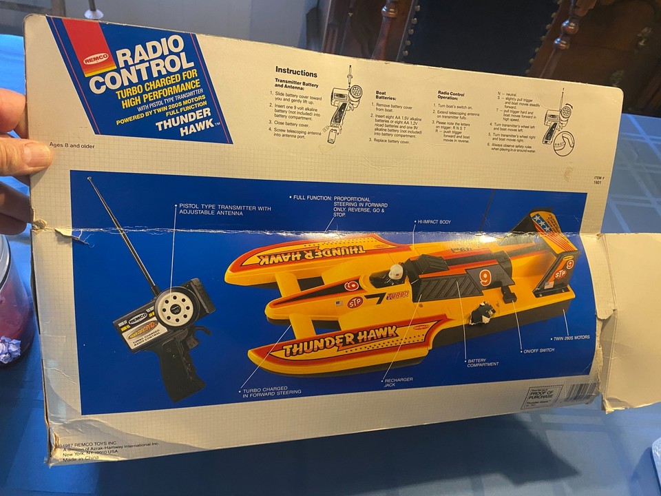 Vtg Remco Thunder hawk R/C Hydroplane Race Boat Remote control Orig Box ...