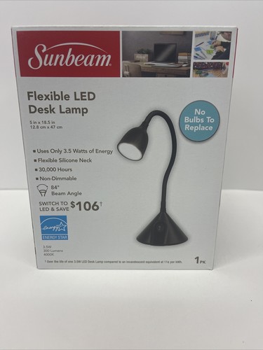 SUNBEAM Flexible Neck LED Desk LAMP Adjustable Light Energy Star (Black ...