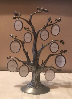 Things Remembered Pewter Family Tree Picture Frame w/ 10 Doubled Sided ...