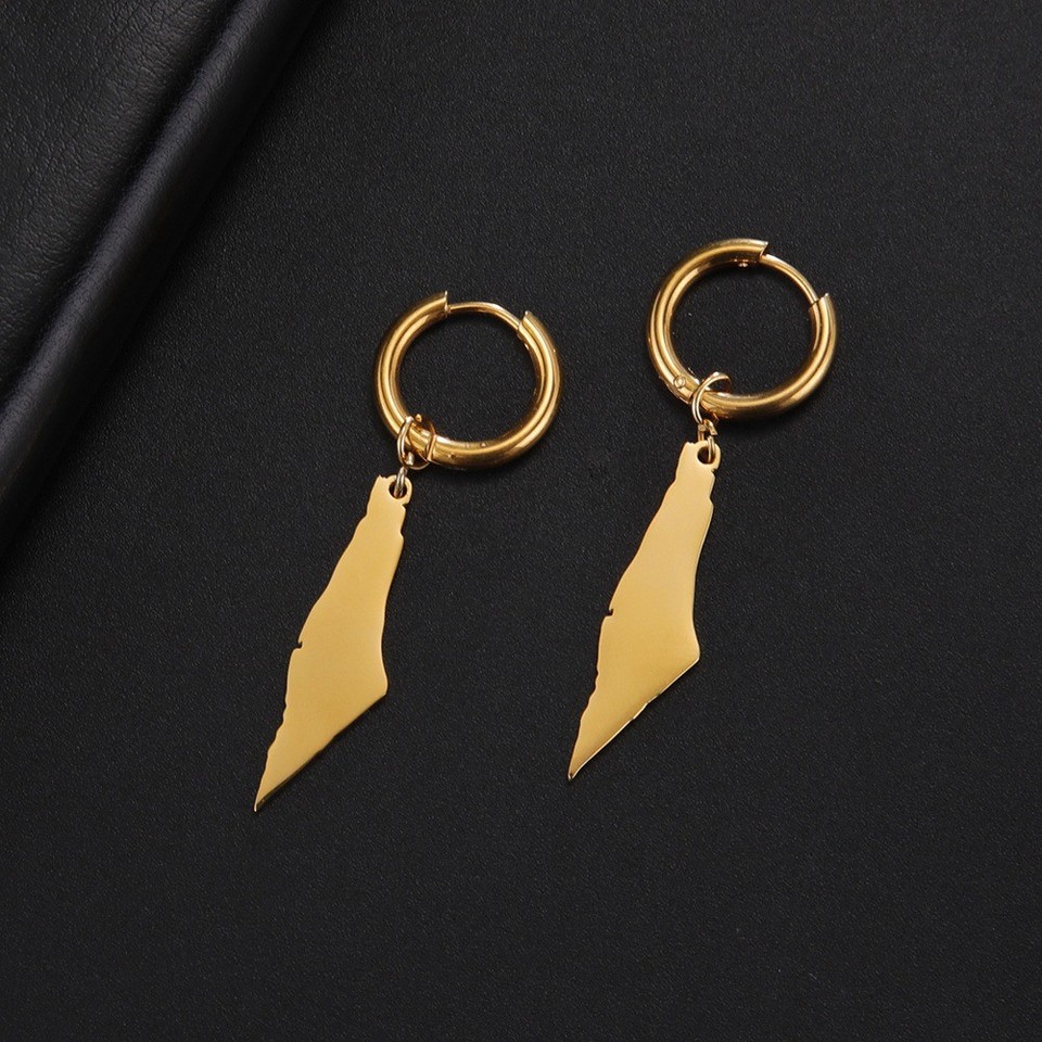 D Gold Palestine Map Dangle Earrings Women Country Geography Map ...