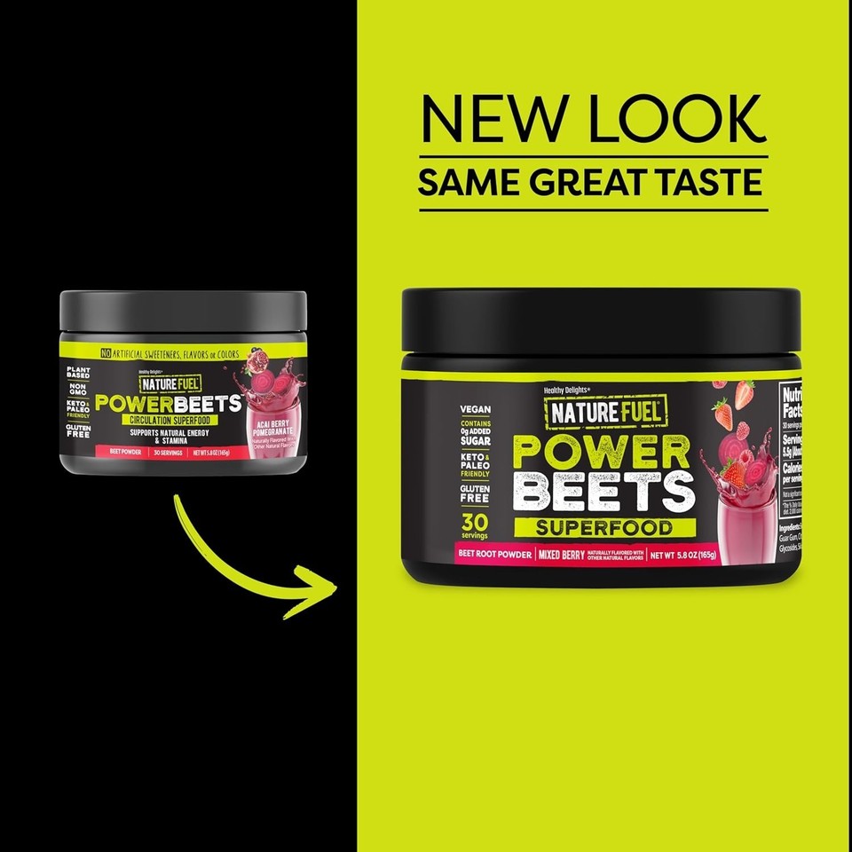 Power Beets - Natural Energy Supplement, 5.8 oz Mixed Berry Flavor, 30 ...