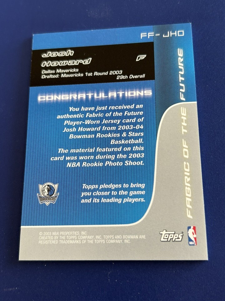 2003-04 Bowman Fabric of the Future Josh Howard #JHO Rookie RC | eBay