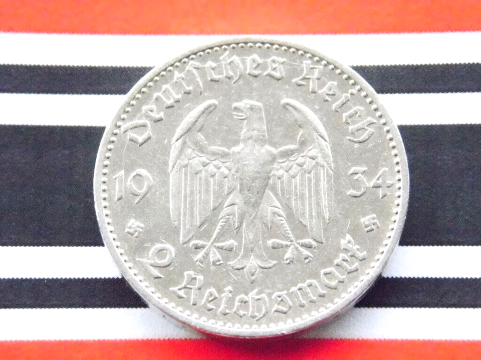 GERMAN 2 REICHSMARK 1934 A Potsdam CHURCH SWASTIKA Date Silver Coin 3RD ...