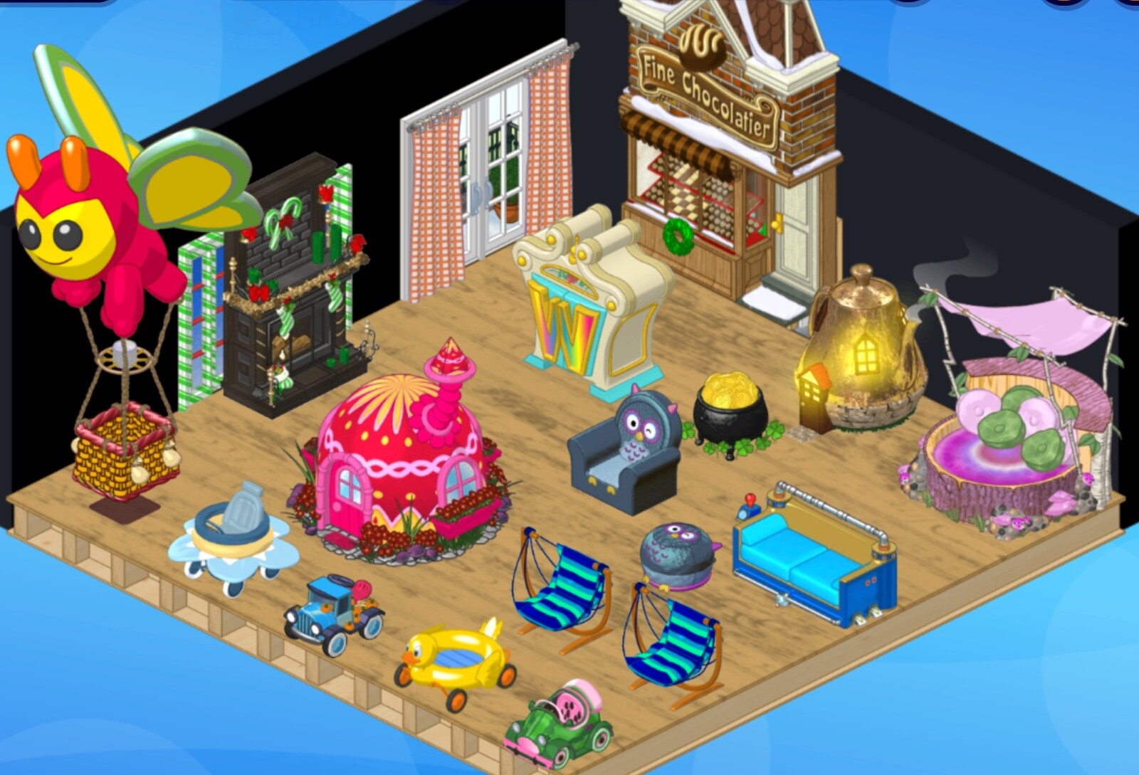 Webkinz virtual PROMO items - cottages, beds, vehicles, fountains, etc ...