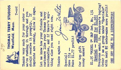 Vintage Postcard- THOMAS TERRY STUDIOS, WESTFIELD, MA., THANKS VERY ...