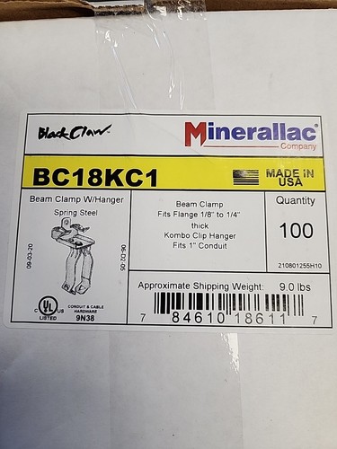 MINERALLAC BC18KC1, Hammer On Beam Clamp and Closed Conduit Clip ...