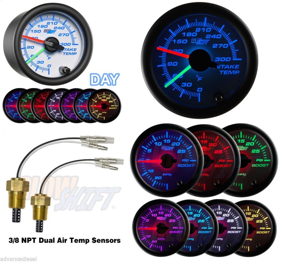 52mm GlowShift White 7 Color Dual Intake Temp Intercooler Diesel Gauge ...