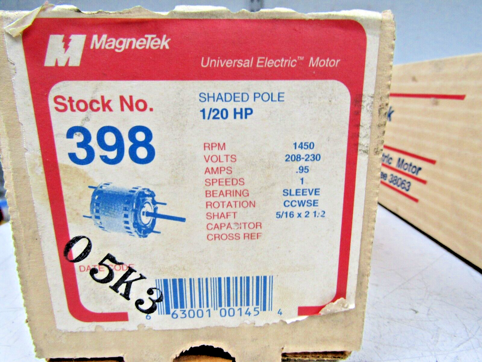 🔥NEW # 398 MAGNETEK 1/20 HP HVAC MOTOR 1Ø 208-230 VAC 1450 RPM CCWSE ...