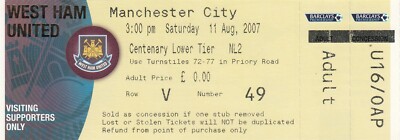 Ticket - West Ham United v Manchester City 11.08.07 | eBay