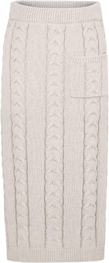 Women's Winter Chunky Cable Knit Long Skirt 2 Piece Outfit Sweater Sets ...