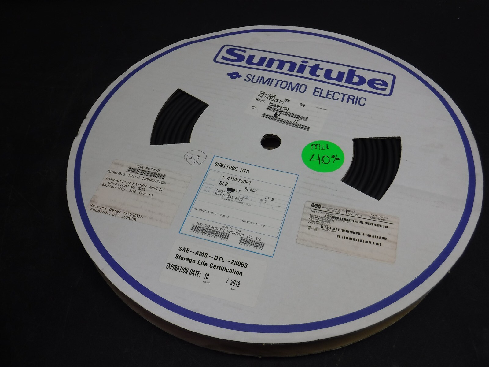 APPX 80FT Sumitomo Sumitube R10 1/4" Black Shrink Tube M11 | eBay
