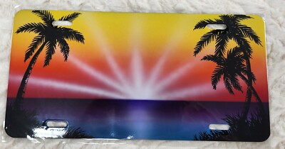 Sunset at the beach Palm Trees License Plate New Car Tag Metal Aluminum ...