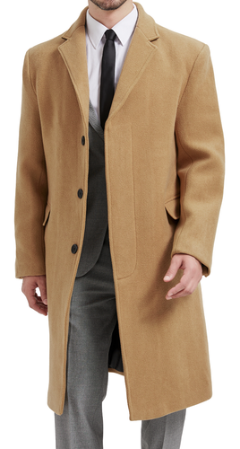 Mens Camel Wool Cashmere Bond Overcoat Long Winter Coat Covert Jacket ...