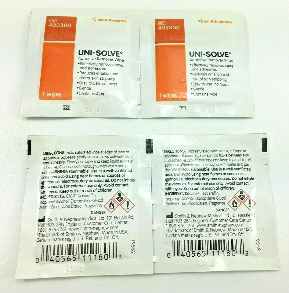 50 Smith & Nephew 402300 UNI-SOLVE Adhesive Remover Wipes Exp. 08/25-29 ...