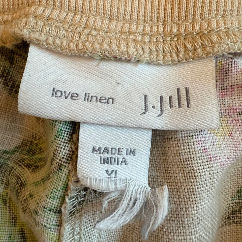J Jill Love Linen Floral Print Capri Pants Womens Beige Green Pink | eBay