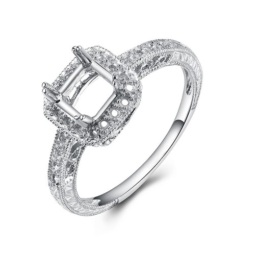 Fine Semi Mount Empty Ring Handcrafted Solid 14k White Gold Cushion ...