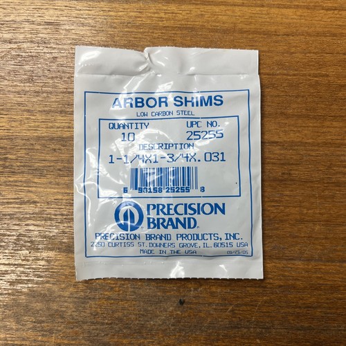 Precision Brand #25255 Arbor Shims 1-1 /4x1-3/4x.031 (Pack of 10) | eBay