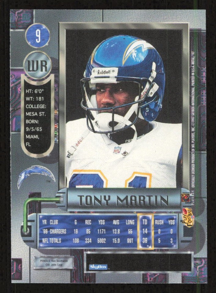 1997 Metal Universe TONY MARTIN card #9 SAN DIEGO CHARGERS Football | eBay