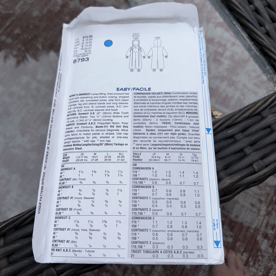 Little Vogue Pattern 8793 Babies/Infant Snowsuit ~ All Size S-XL | eBay