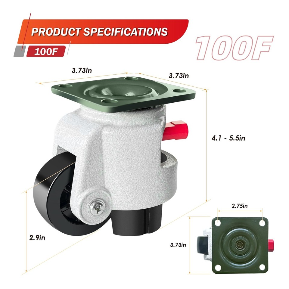 Industrial Grade Retractable Leveling Casters Set of 4, Heavy Duty ...