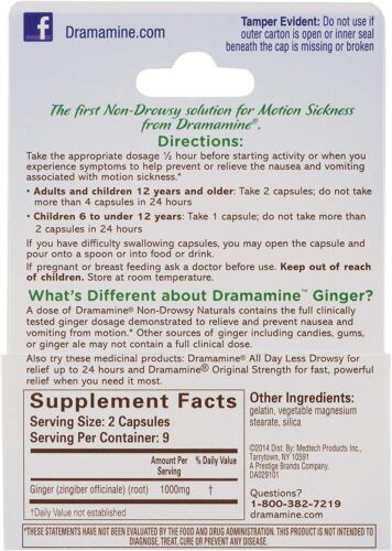 Dramamine Non-Drowsy with Ginger Motion Sickness Relief Capsule 18 ...