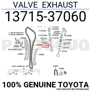 1371537060 Genuine Toyota VALVE EXHAUST 13715-37060 | eBay