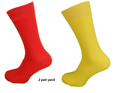 Mens 2 Pair Pack Yellow and Red Retro Socks | eBay