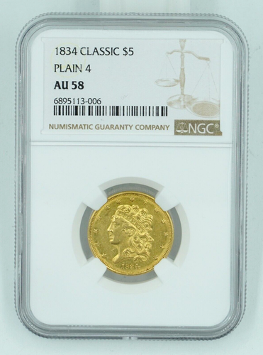 1834 NGC AU58 Classic Head $5 Gold Half Eagle Plain 4 Great Eye Appeal | eBay