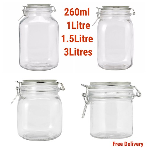 Glass Storage Jars Airtight Clip Top Lid Food Preserving Jar 260ml/ 1L ...