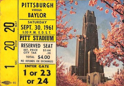 SEPTEMBER 30, 1961 BAYLOR BEARS @ PITTSBURGH PANTHERS COLLEGE FOOTBALL ...