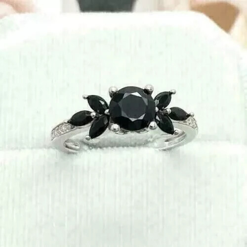 2Ct Round Cut Lab-Created Black Diamond Women Wedding Ring 14K White ...