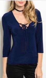 Sexy Deep Blue 3/4 Sl Lace-up Party Glam Cleavage Top New Soft casual ...