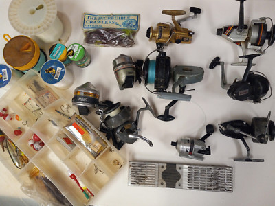 vintage fishing reels lot w/ Lures, Line, Fake Bait + More Zebco ...