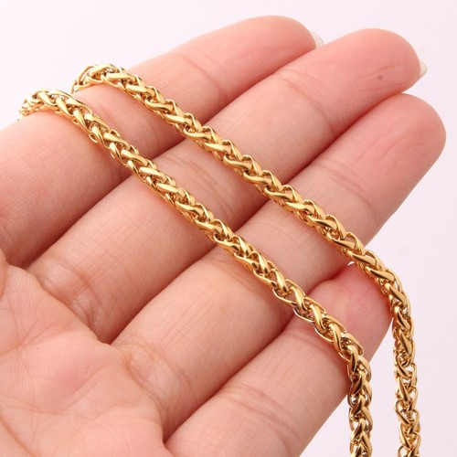 24" Fashion Gold Tone Stainless steel Rope Wheat Braid chain Necklace ...