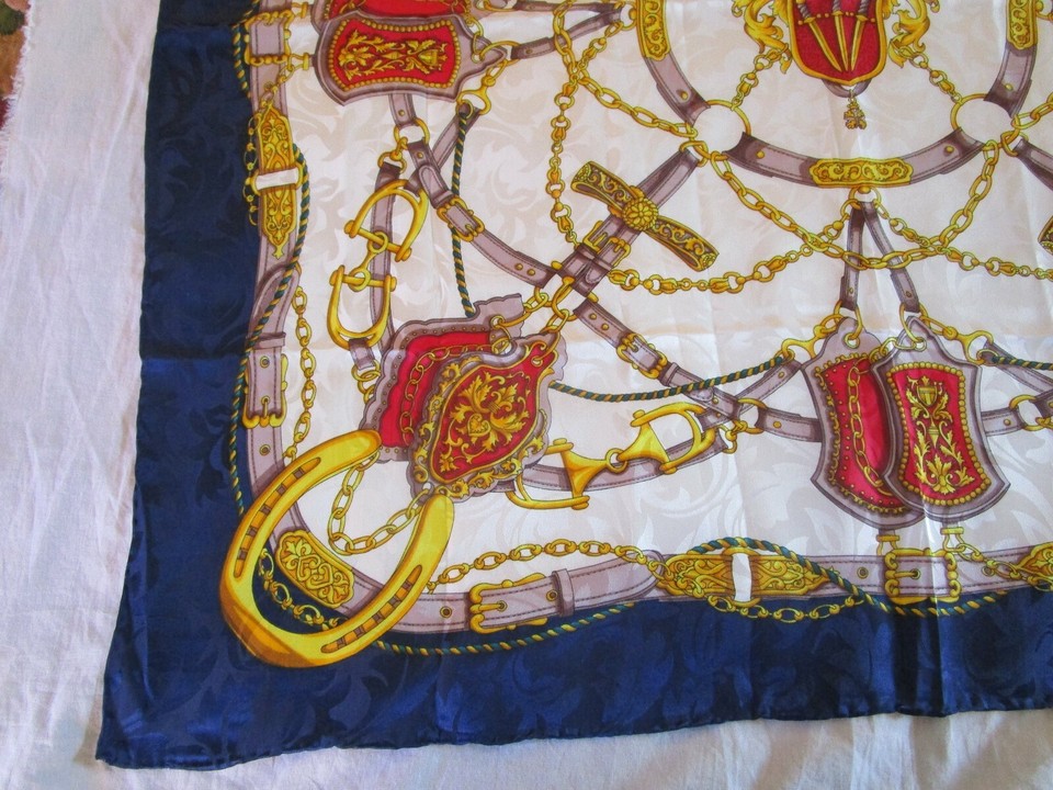 Silk Scarf Equestrian Bit Bridle Golden Horse Shoe Hunting Silk 35 ...