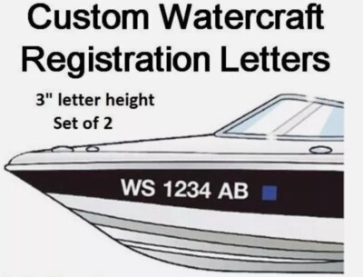 Set of 2 Watercraft Registration Numbers 3" lettering Vinyl Boat JetSki ...