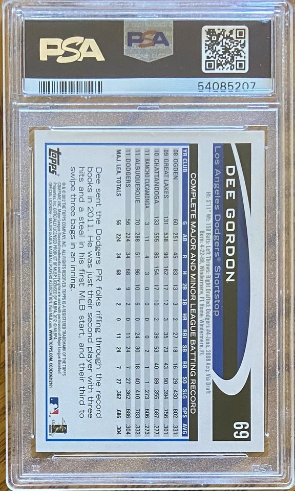 2012 Topps #69 DEE GORDON PSA 10 GEM MINT ~ All-Star Rookie Cup ~ POP 7 ...