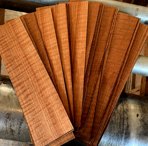 20 Pieces Stunning Fiddleback-Figured Quartered Makore Veneer 11-12" x ...
