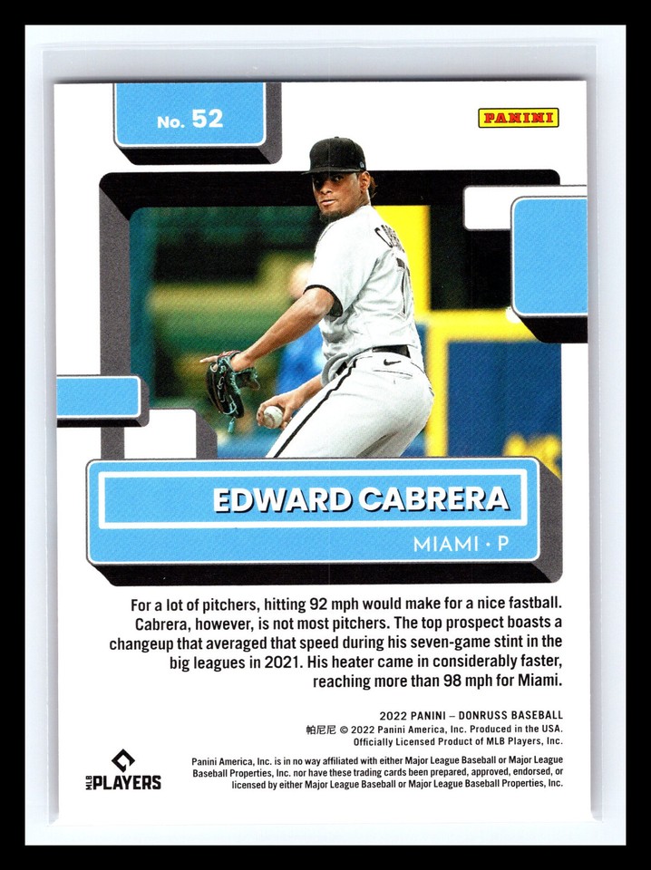 ⚾ EDWARD CABRERA 2022 DONRUSS RED BORDER RATED ROOKIE SERIAL # 2022 | eBay