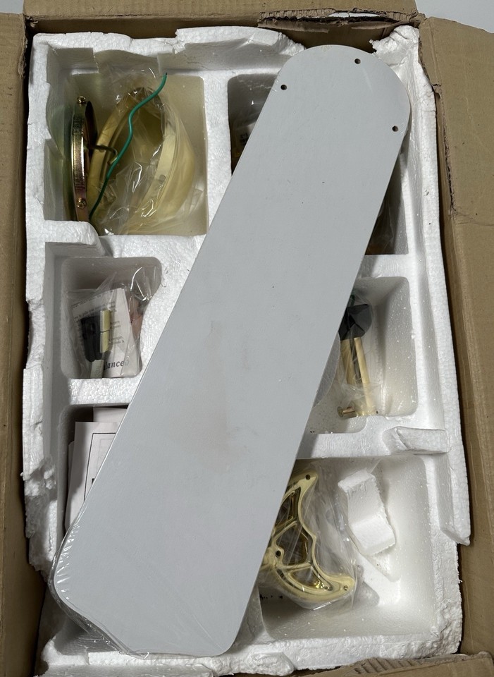 NEW Vintage Dynasty Christine Ceiling Fan White & Brass 52” 4 Blade ...