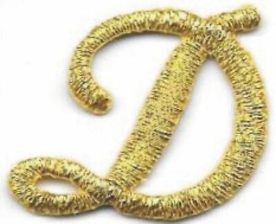 1 1/8" Fancy Metallic Gold Script Cursive Alphabet Letter D Embroidered ...