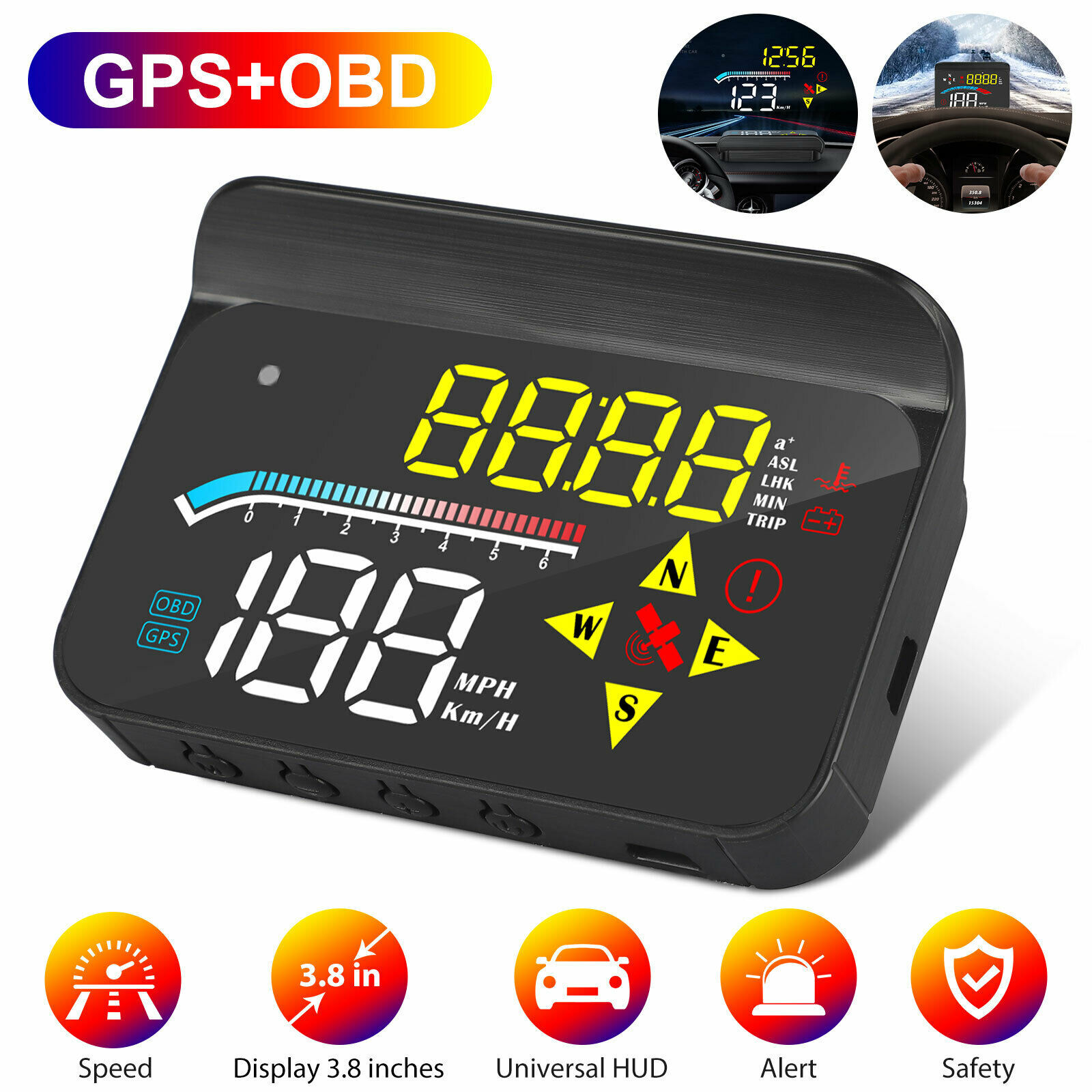 Car Digital GPS Speedometer Head Up Display Dual-mode Chip Speed Alarm ...