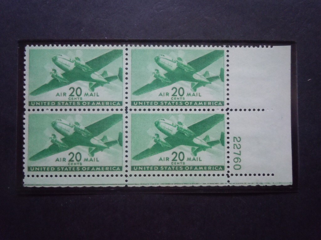 #C29 20c Transport Plane Plate Block #23760 LR MNH OG VF CV $10 "New ...