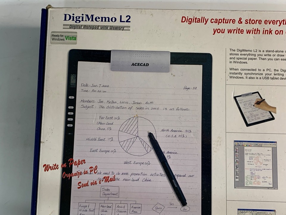 ACECAD DigiMemo L2 Letter Size Digital Notepad /w Pen Manual Software ...