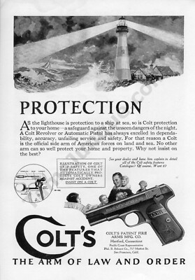 1920 Colt Firearms Handguns Black & White Collectible Ad. Gift idea ...