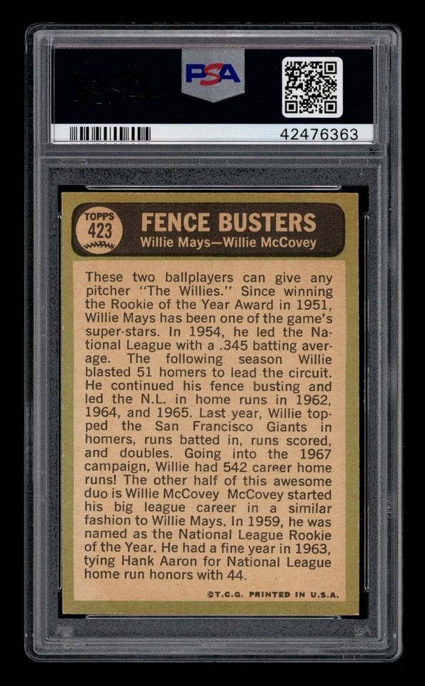 1967 Topps Set-Break #423 Fence Busters W.Mays, W.McCovey PSA 6 EX-MT ...