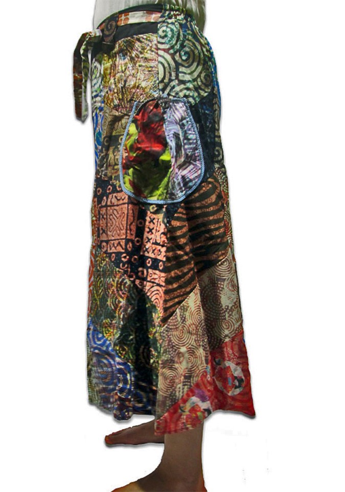 BOHO HIPPIE PATCHWORK WIDE-LEG TIE WAIST CAPRIS COTTON PANTS F1355 | eBay