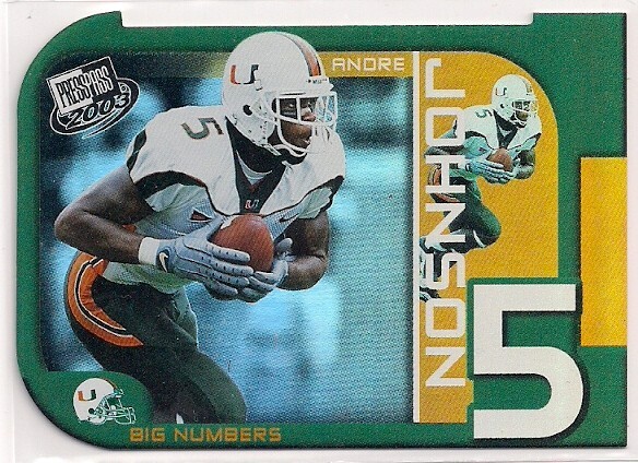 03 ANDRE JOHNSON PRESS PASS *BIG NUMBERS* ROOKIE MIAMI HURRICANES ...